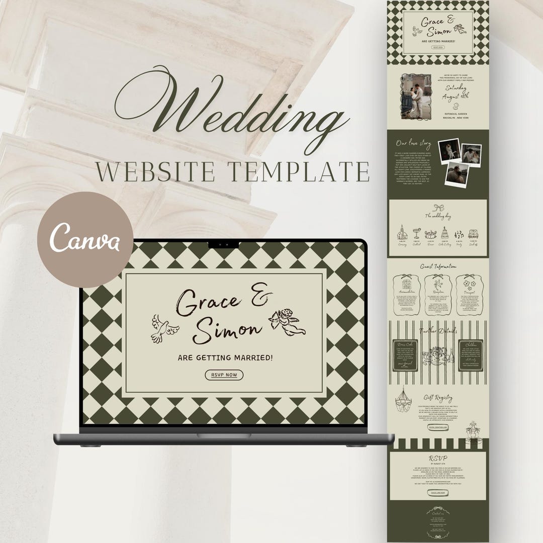 Whimsical Wedding Website Template: Editable Canva Design (digital ...