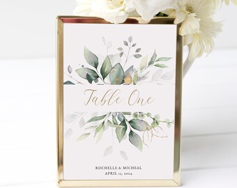 Table Number Card Template Printable Olive Greenery Wedding - Etsy