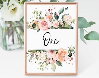 Table Number Card Template Boho Blush Flower Wedding Table - Etsy