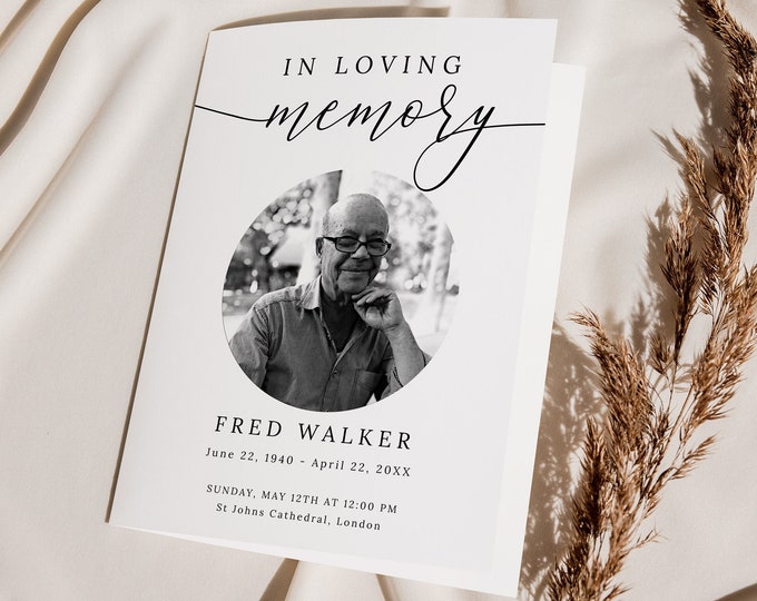 Minimal Funeral Program Template | Editable Foldable Funeral Memorial ...