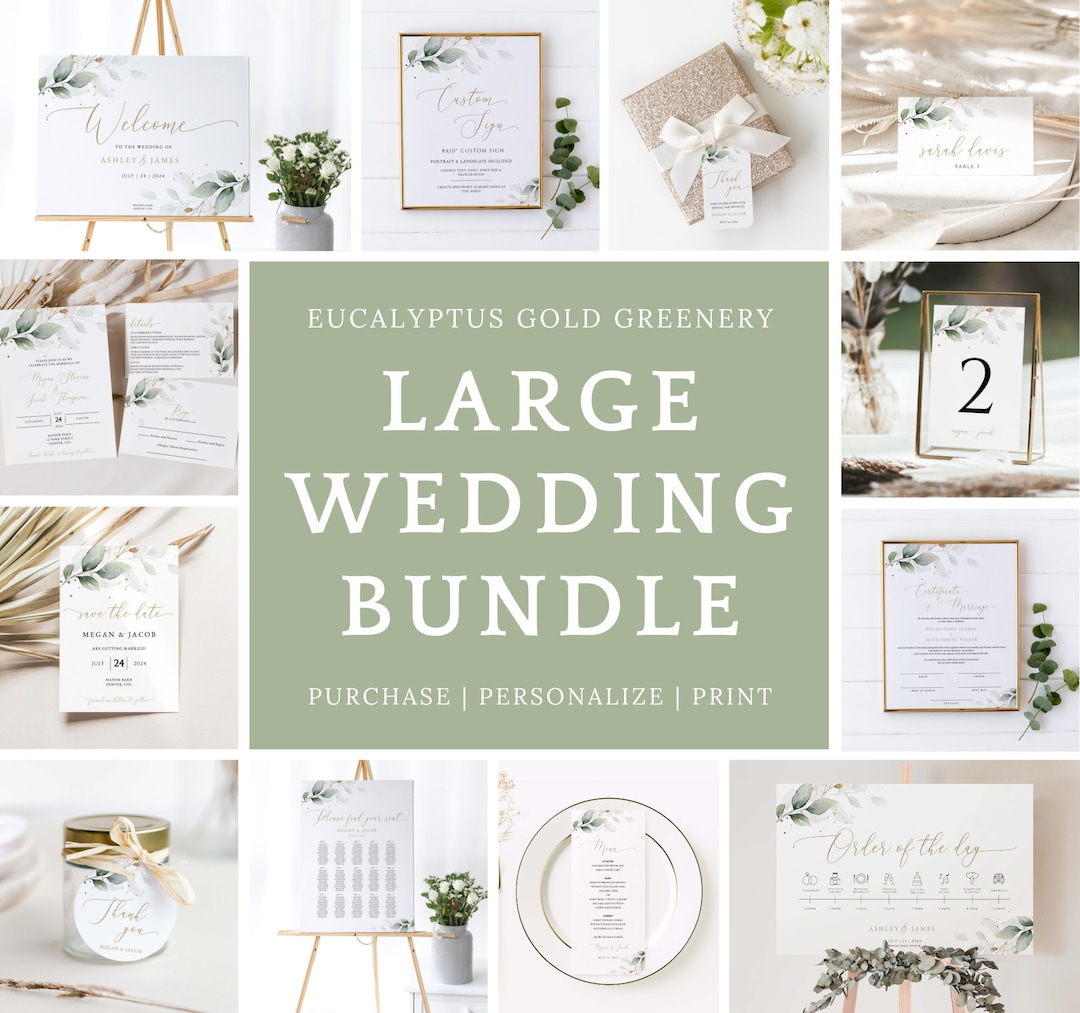 Ultimate Greenery Wedding Bundle Template Set, Printable Large Wedding ...