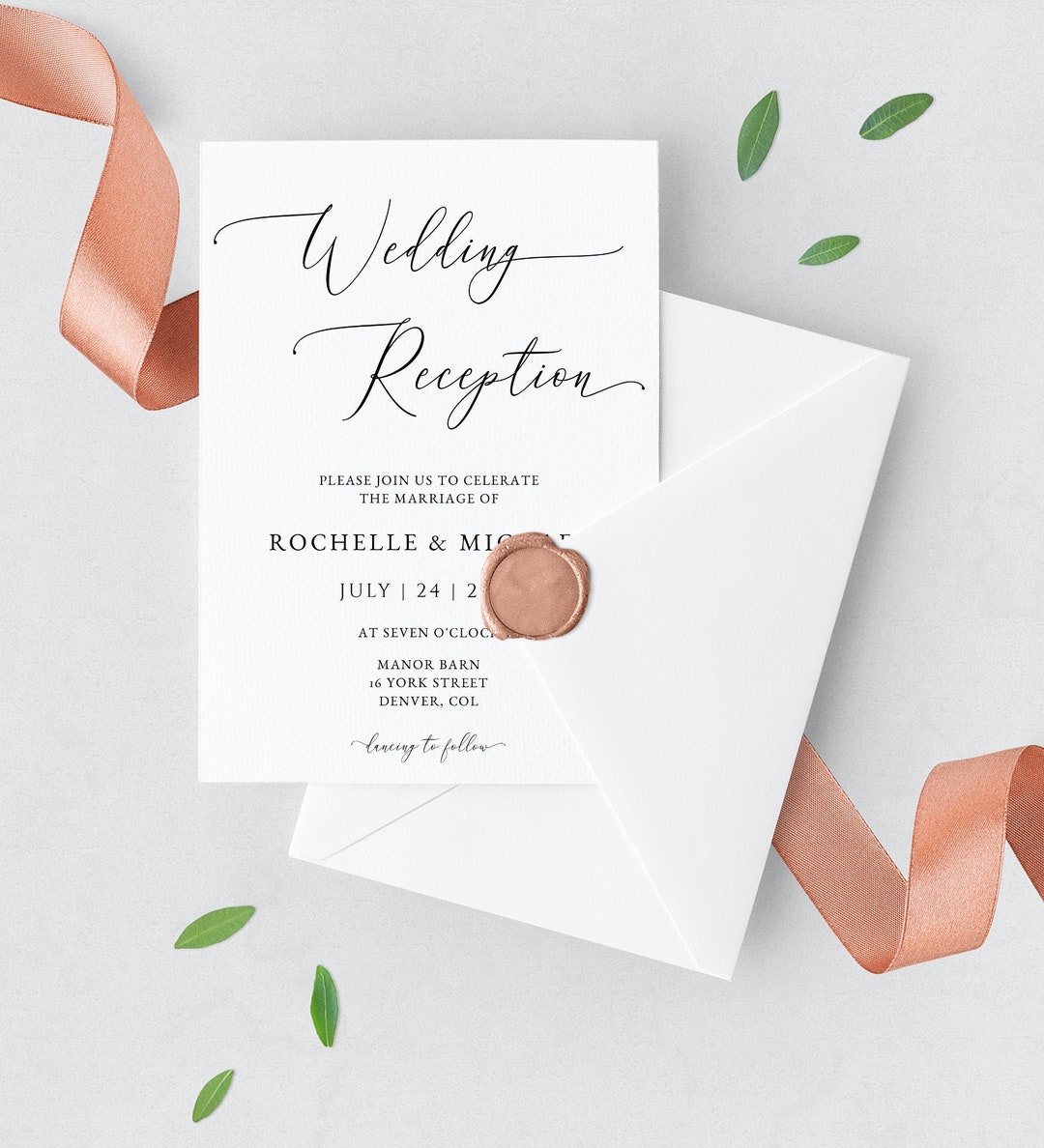 Minimalist Evening Reception Invitation Template, Modern Wedding Party ...