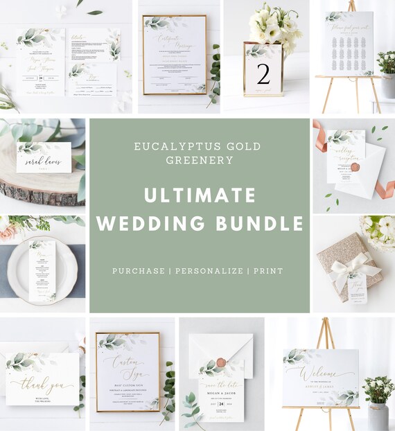 Ultimate Greenery Wedding Bundle Template Set Printable Large | Etsy UK