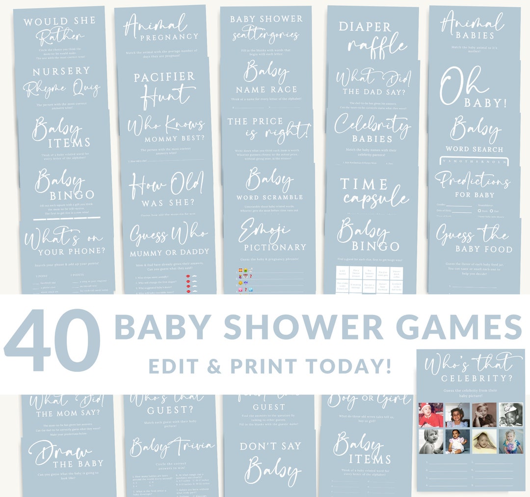 Blue Baby Shower Games Bundle Editable & Printable Games - Etsy