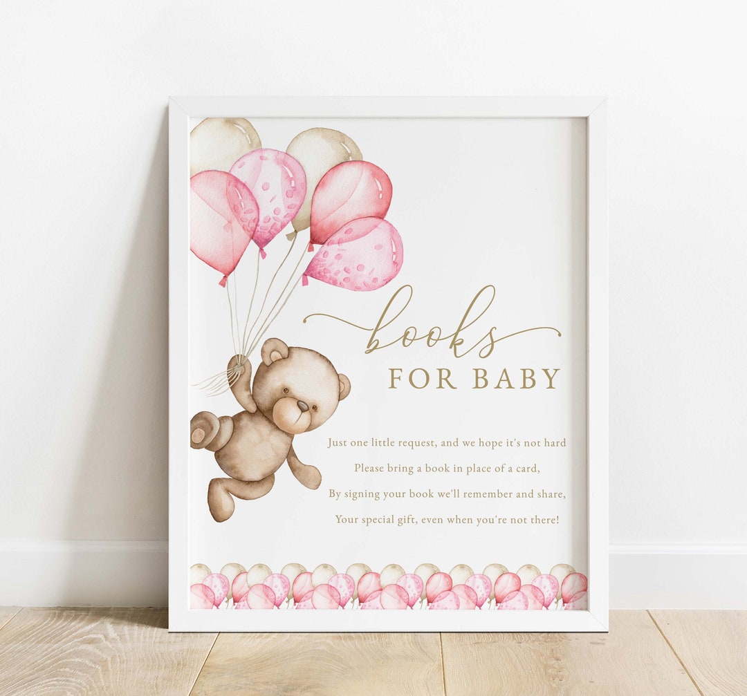 Pink Bear Theme Baby Shower Books for Baby Printable Sign INSTANT ...
