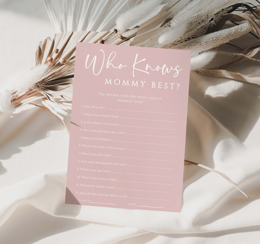 Who Knows Mommy Best Baby Shower Game, Dusty Pink Baby Shower Game Card ...