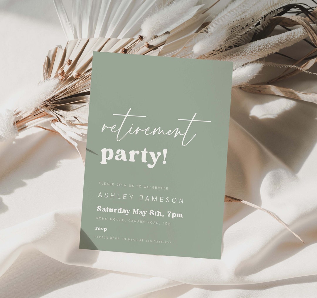 Modern Retirement Invitation | Minimalist Sage Green Retirement Party ...