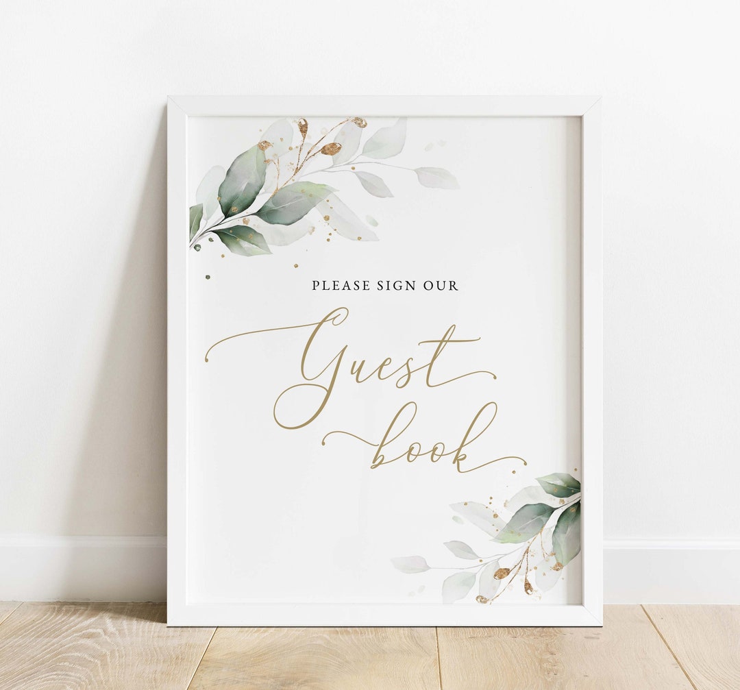 Boho Guest Book Sign, Greenery Guest Book Sign Template, Eucalyptus ...