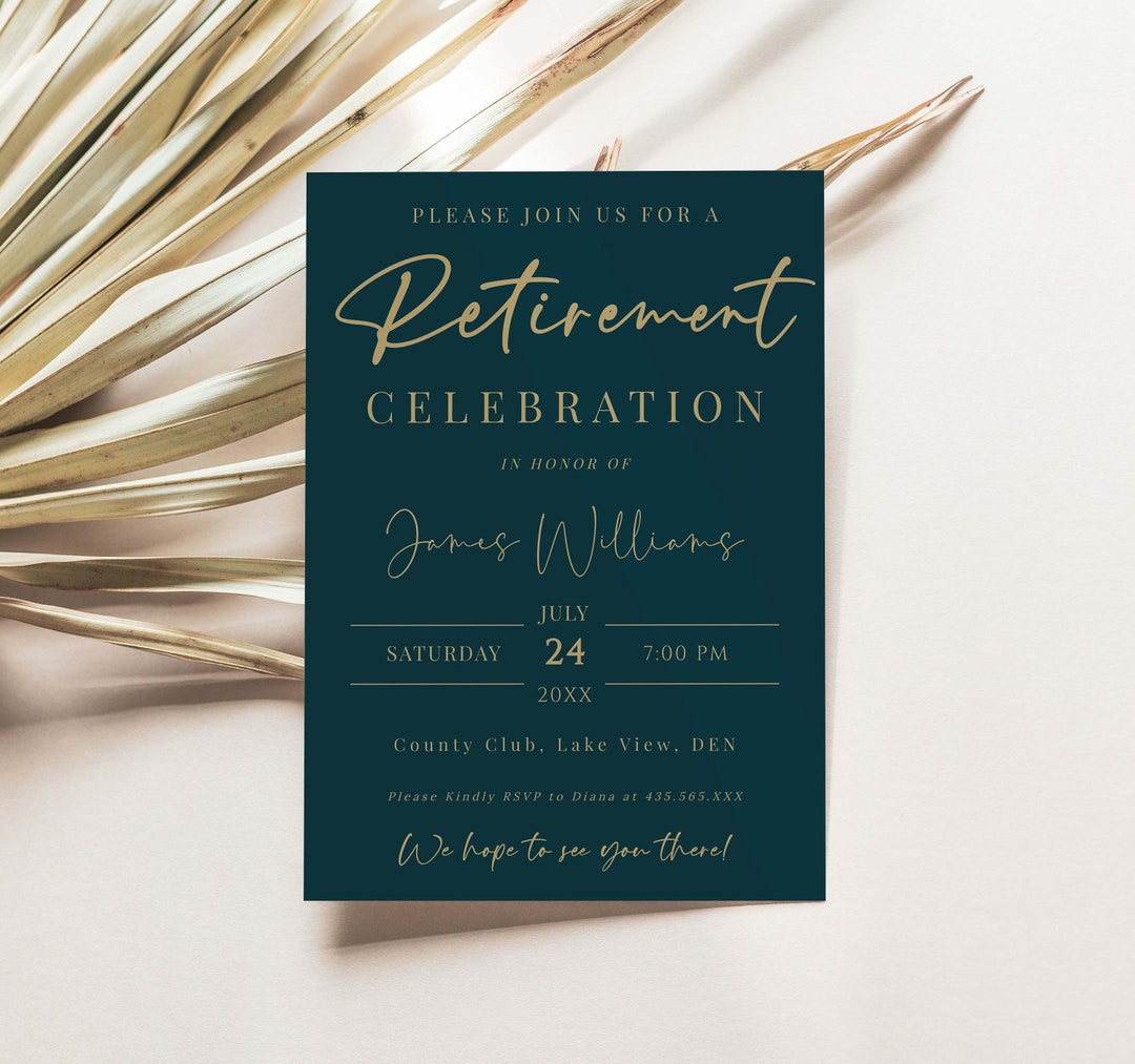 Modern Retirement Invitation | Minimalist Navy & Gold Retirement Party ...