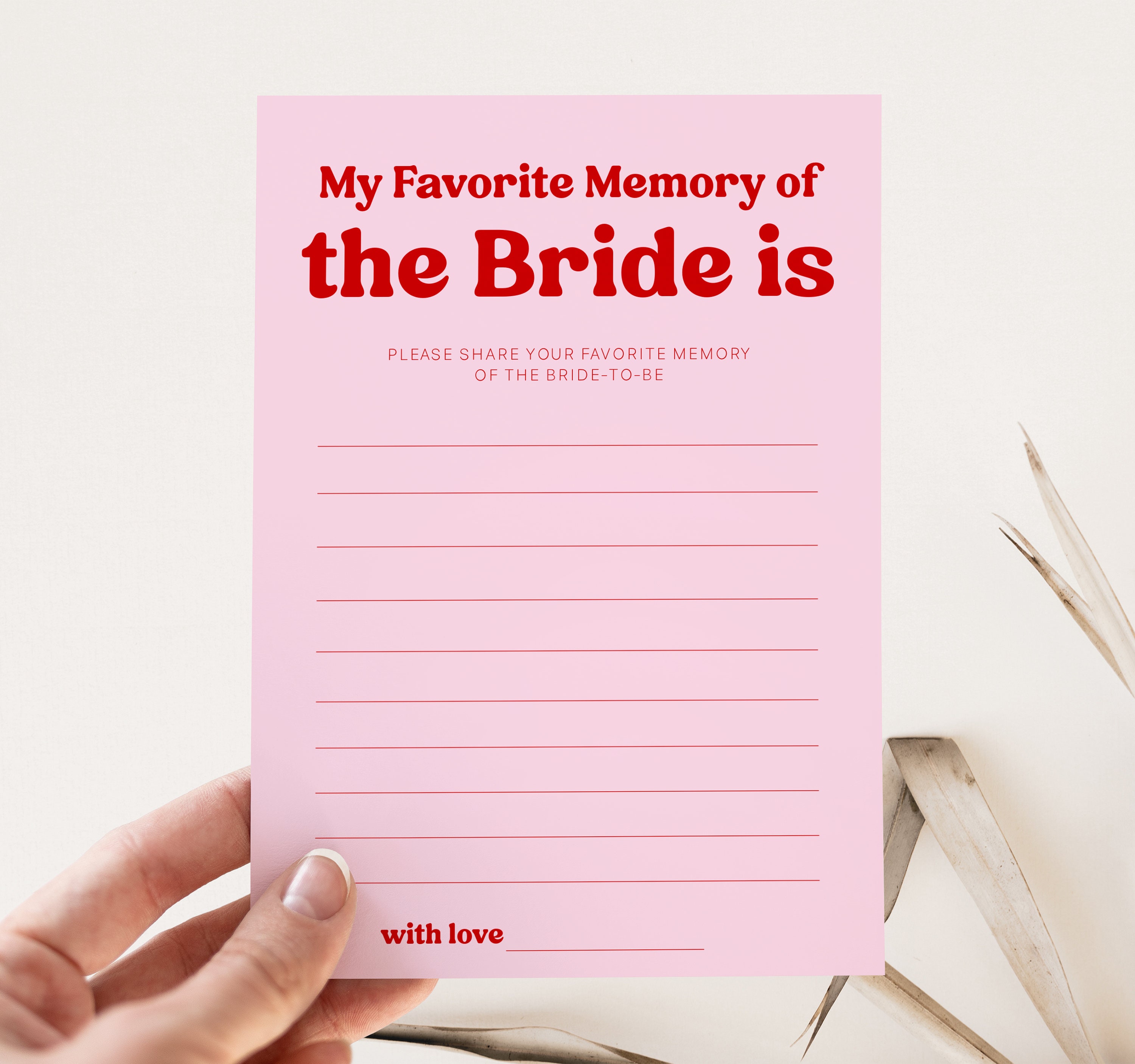 My Favorite Memory of the Bride Template, Favorite Memory Bride Game ...