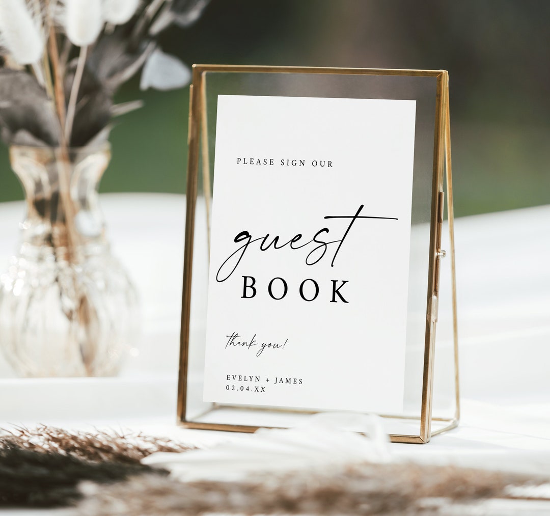 Editable Guest Book Sign Template, Modern Minimalist Wedding Sign, Baby ...