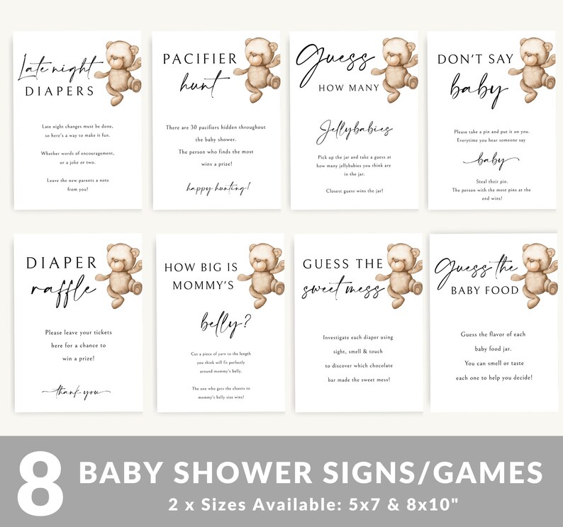 Bear Themed Baby Shower Games Bundle Editable & Printable - Etsy