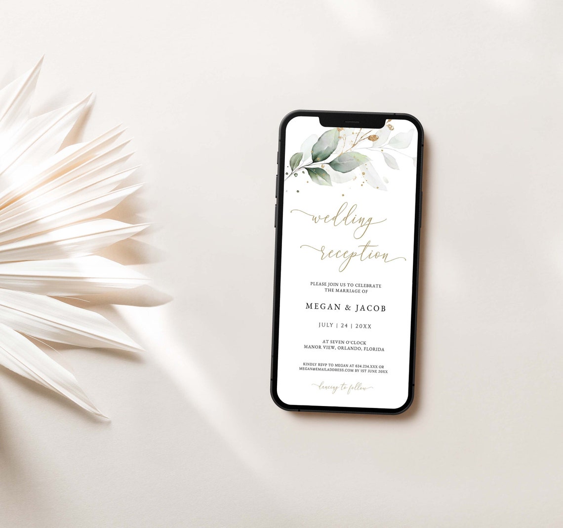 Boho Greenery Wedding Reception Invitation | Electronic Evite Template ...