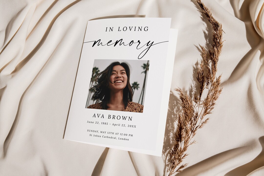 Minimal Funeral Program Template, Editable Foldable Funeral Memorial ...
