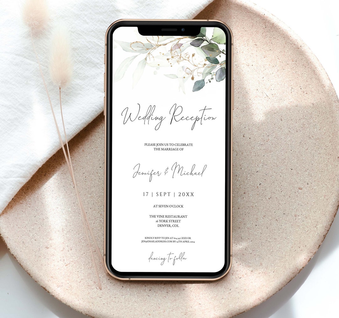 Electronic Wedding Reception Invitation Template, Phone Text Boho ...