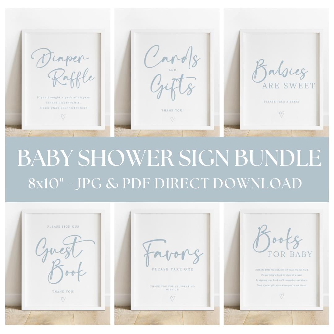 Dusty Blue Baby Shower Sign Bundle | Minimalist Light Blue Baby Shower ...