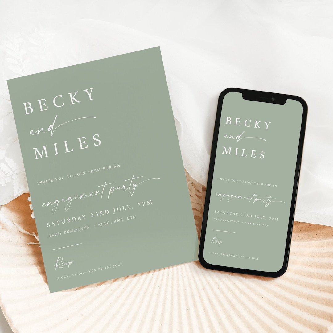 Sage Green Engagement Party Invitation Template, Modern Engagement ...