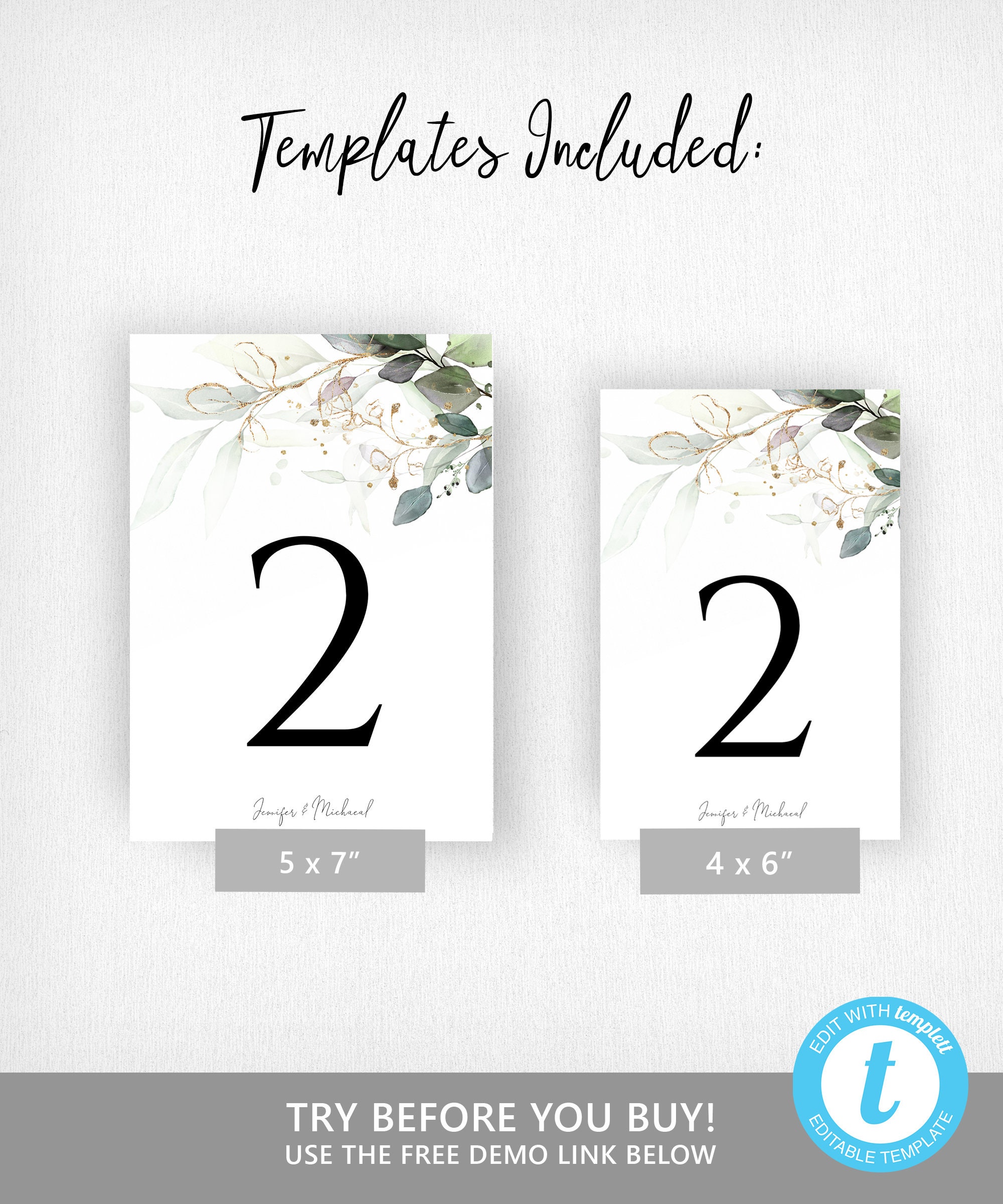 Eucalyptus Wedding Table Number Template, Modern Boho Table Number Card ...