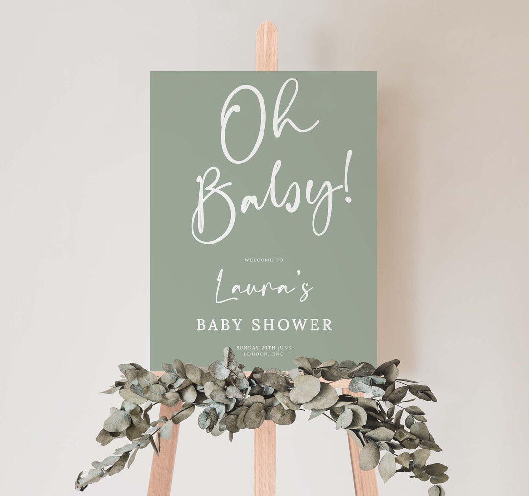 Sage Green Baby Shower Welcome Sign | Green Gender Neutral Baby Shower ...