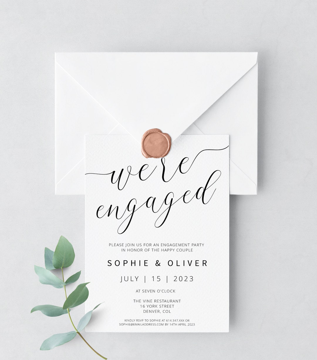 Minimalist Engagement Party Invitation Template, Simple Modern ...