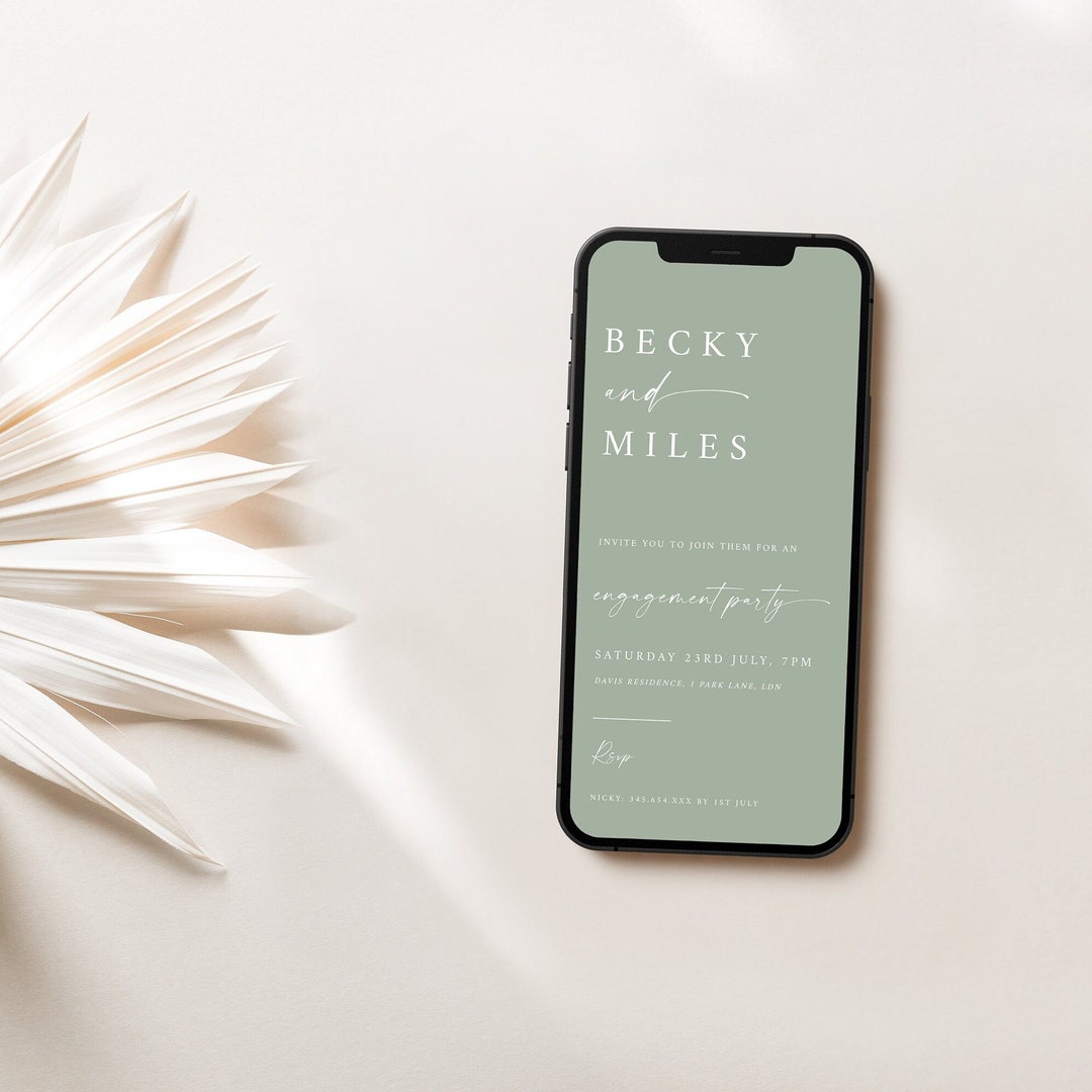 Sage Green Engagement Party Text Invite, Electronic Engagement ...