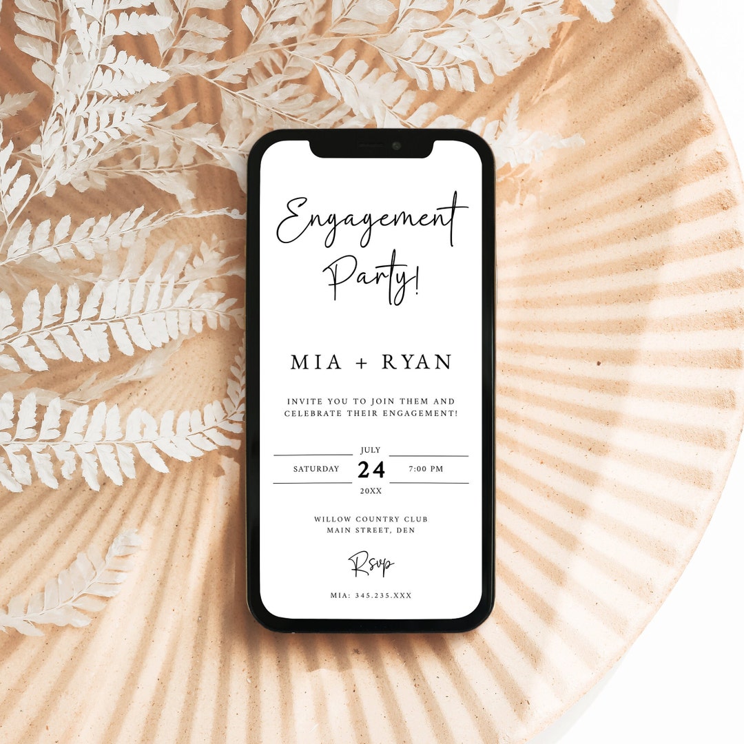 Digital Engagement Party Text Invite, Electronic Minimalist Engagement ...