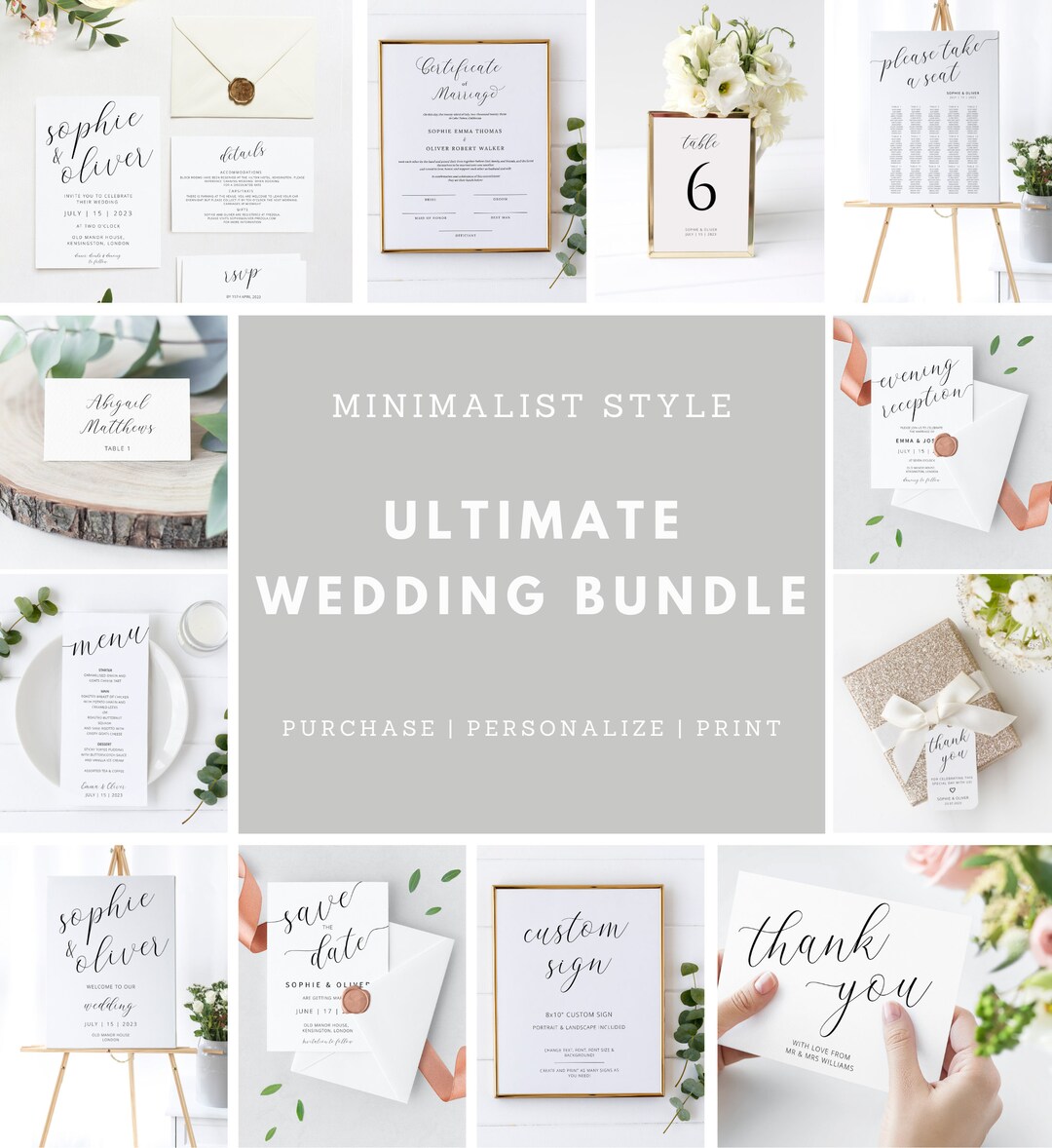 Minimalist Ultimate Wedding Bundle Template Set, Modern Large Wedding ...