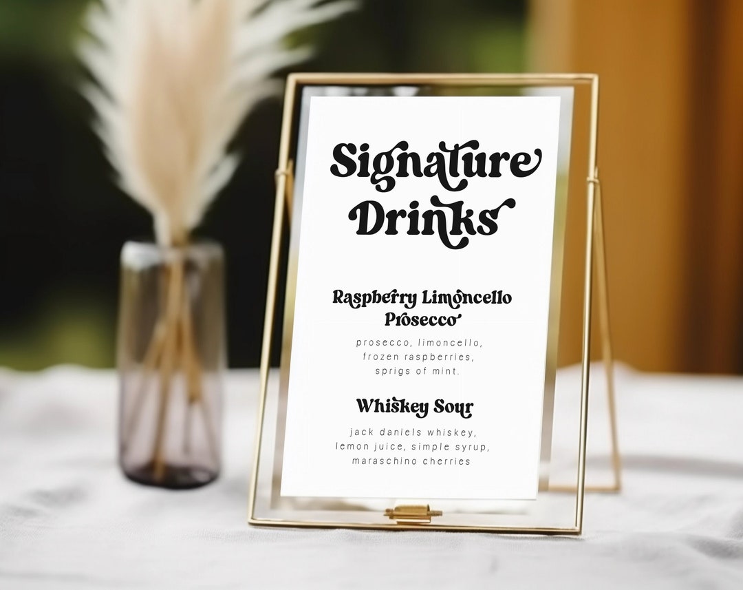 Retro Bar Menu Sign Template, Modern Signature Drinks Sign, Minimal ...