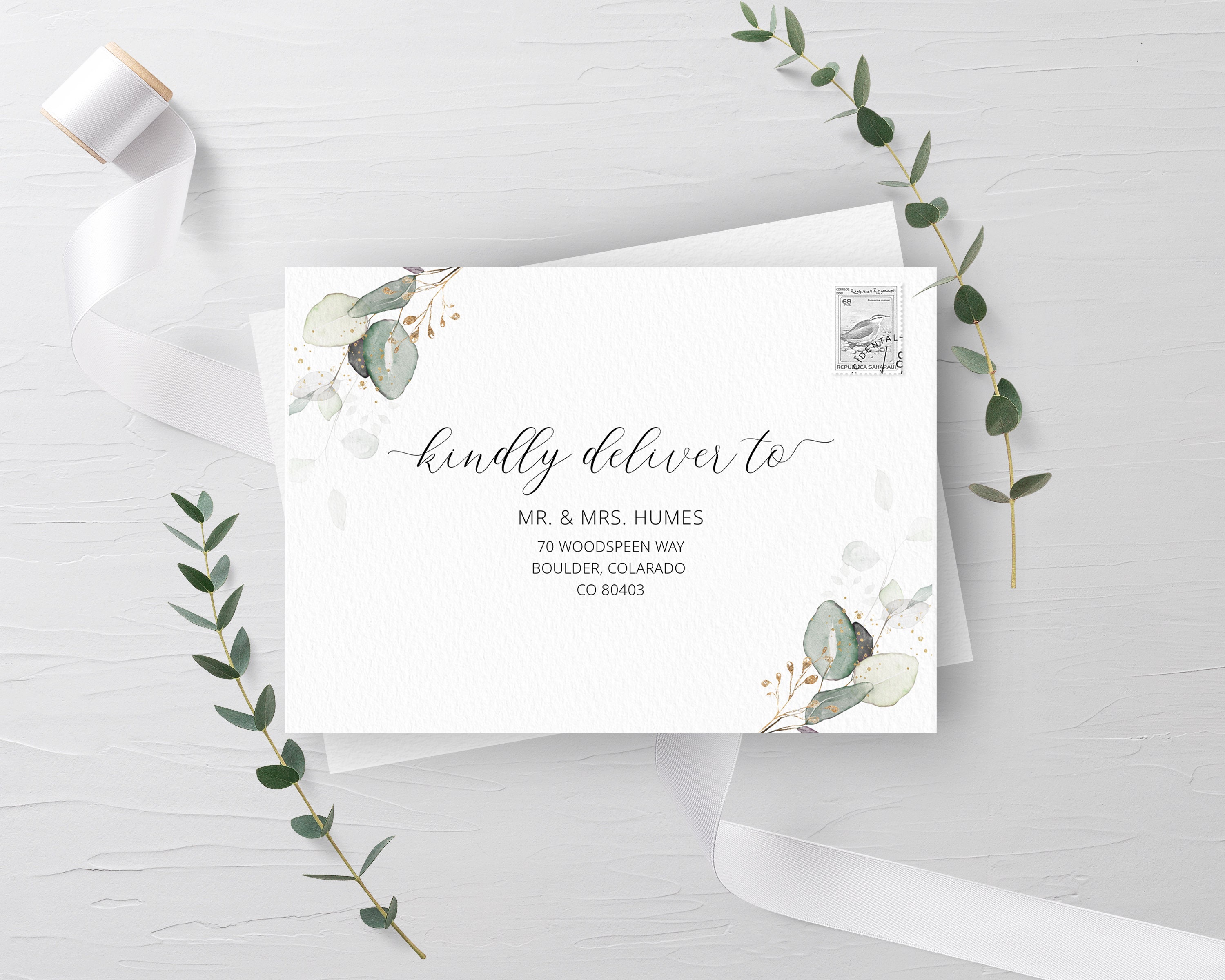 Greenery Wedding Envelope Template Printable Envelope Boho - Etsy