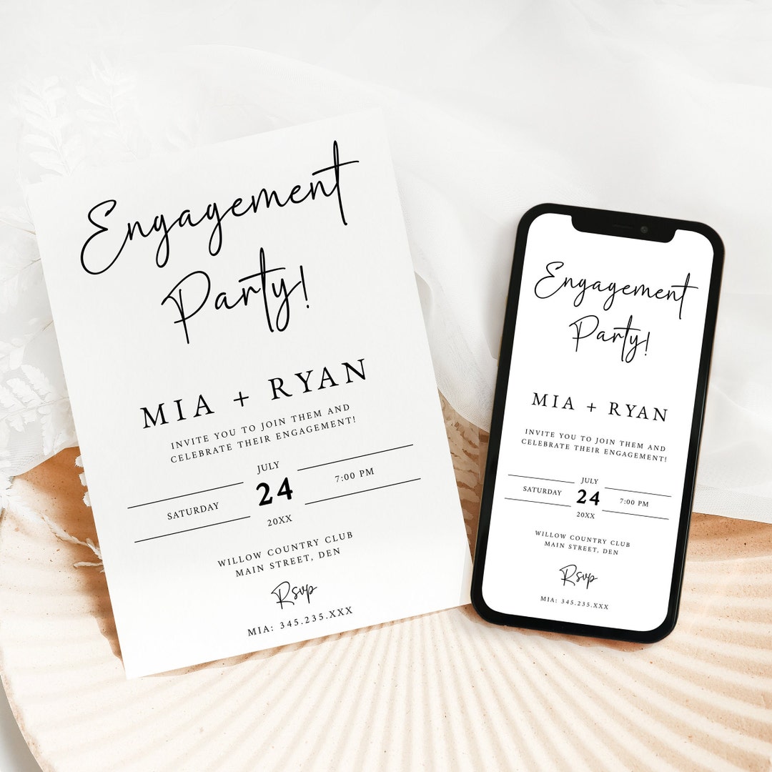 Minimalist Engagement Party Invitation Template | Editable Modern ...