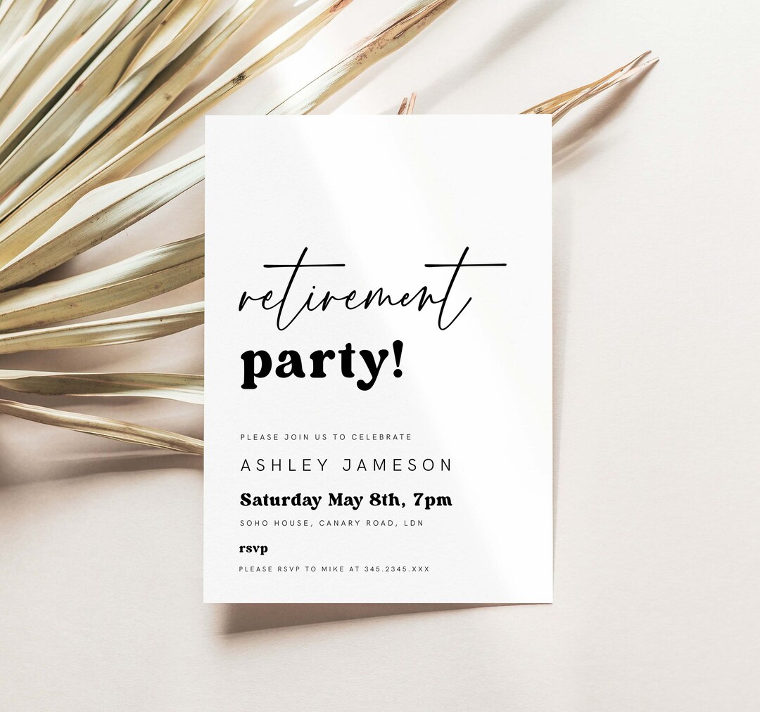 Simple Modern Retirement Invitation Minimalist Retirement Party Invite ...