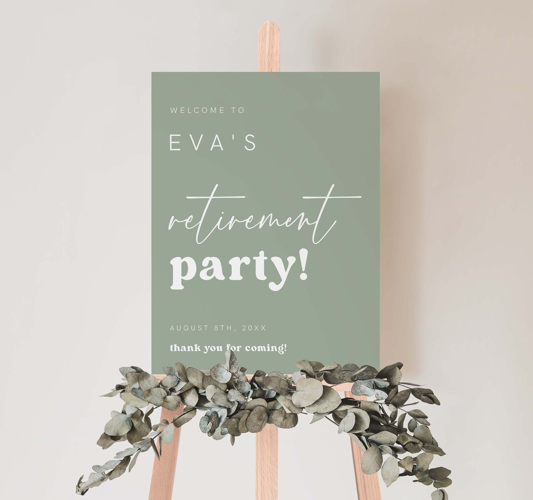 Modern Sage Green Retirement Party Welcome Sign Template | Printable ...