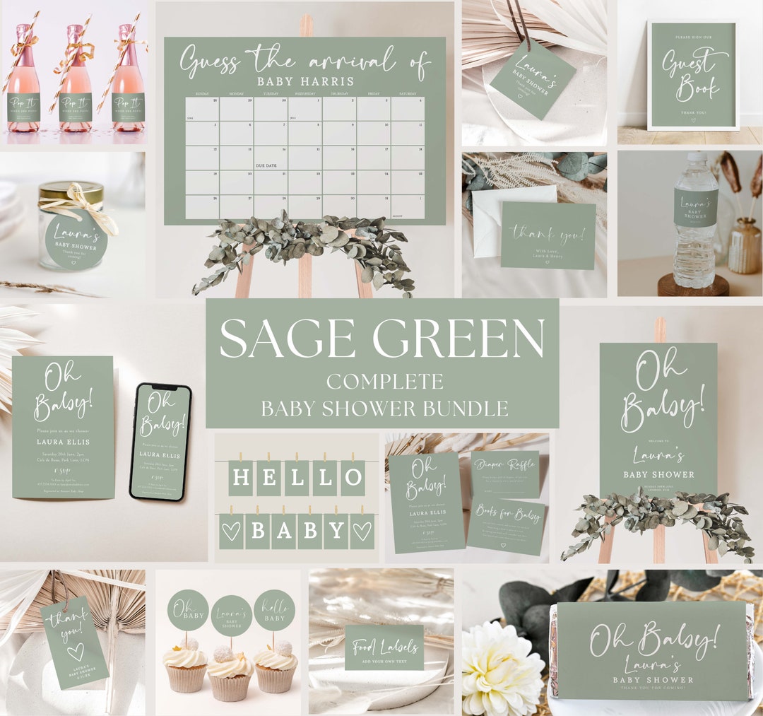 Sage Green Baby Shower Bundle | Green Gender Neutral Baby Shower ...