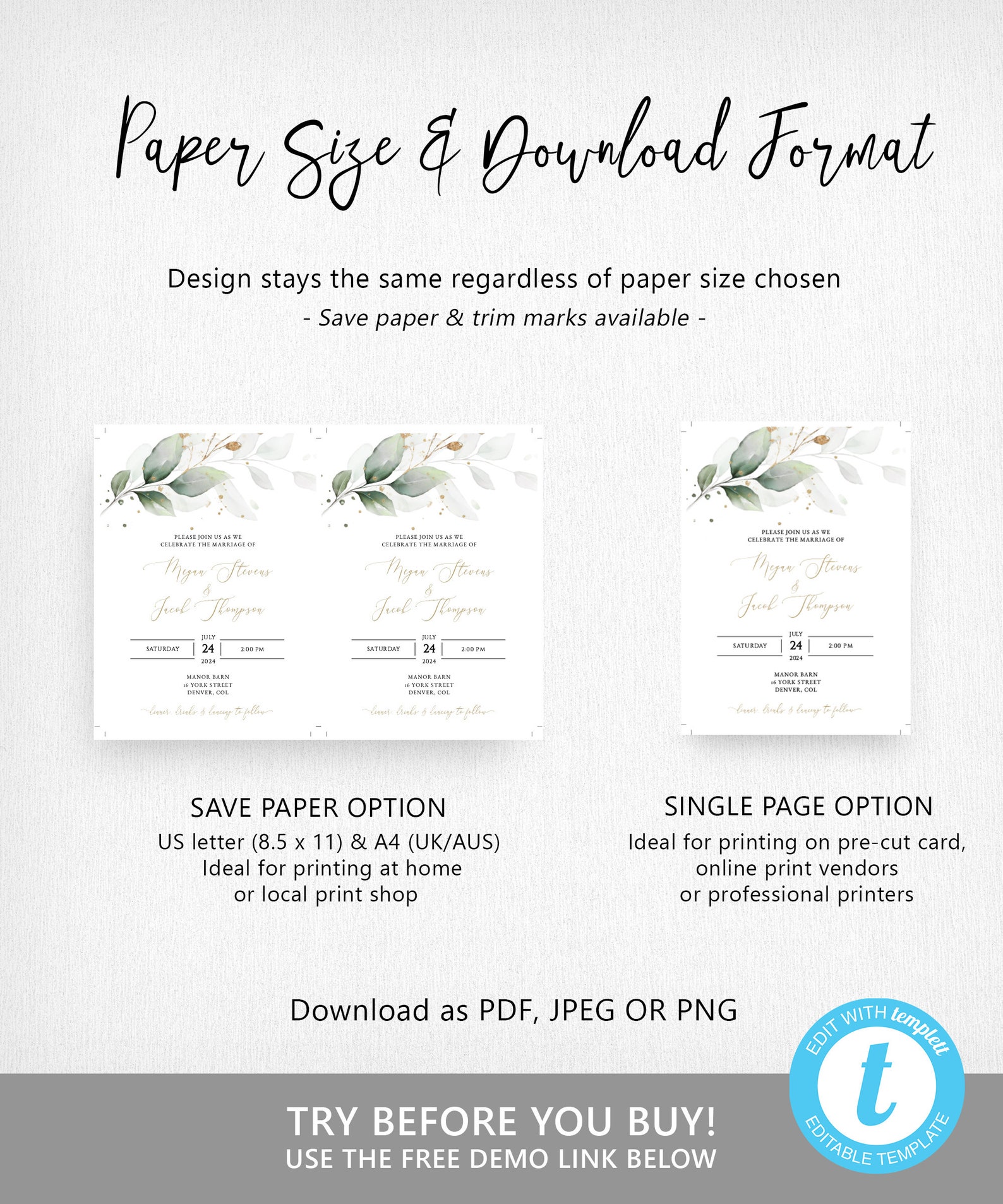 Ultimate Greenery Wedding Bundle Template Set Printable Large | Etsy UK