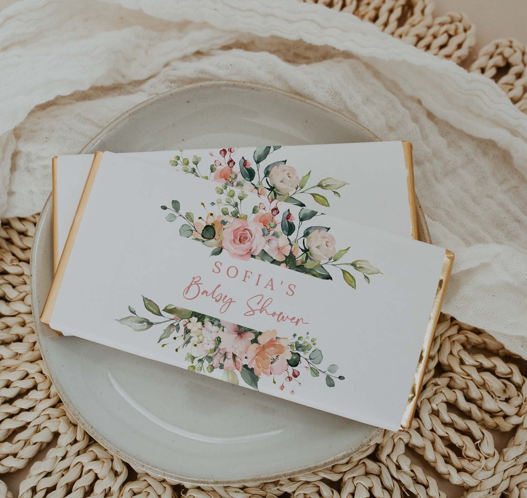 Chocolate Bar Wrapper Template Floral Boho Baby Shower Editable Candy ...