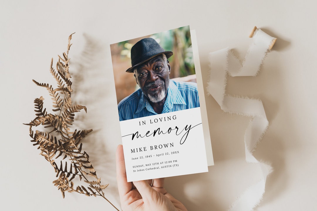 Minimal Funeral Program Template, Editable Foldable Funeral Memorial ...