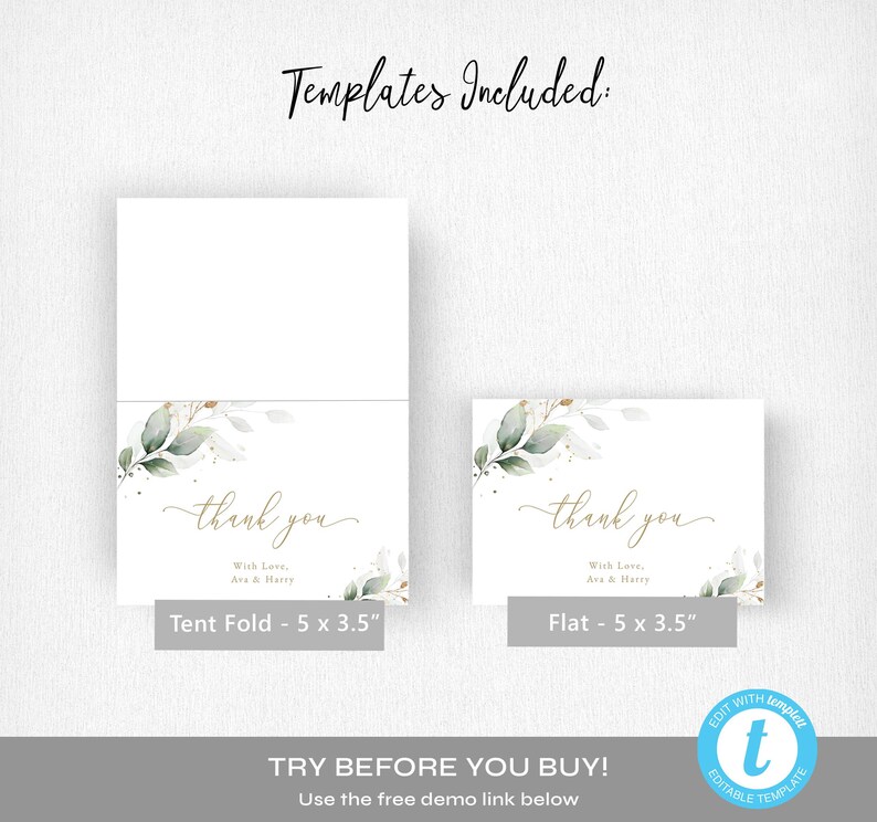 Greenery Boho Thank You Card Template Instant Download LC04 - Etsy UK
