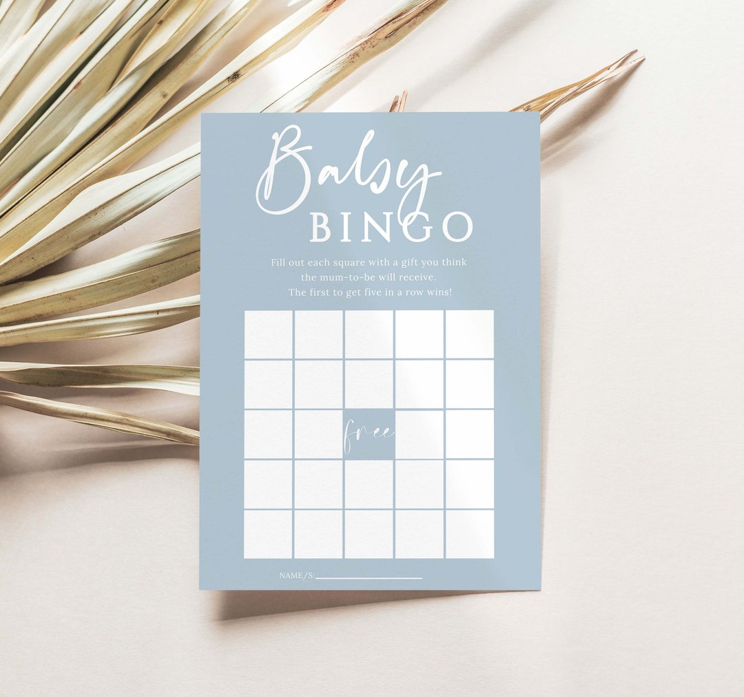 Baby Shower Bingo Game, Blue Baby Shower Game, Blank Bingo Game ...