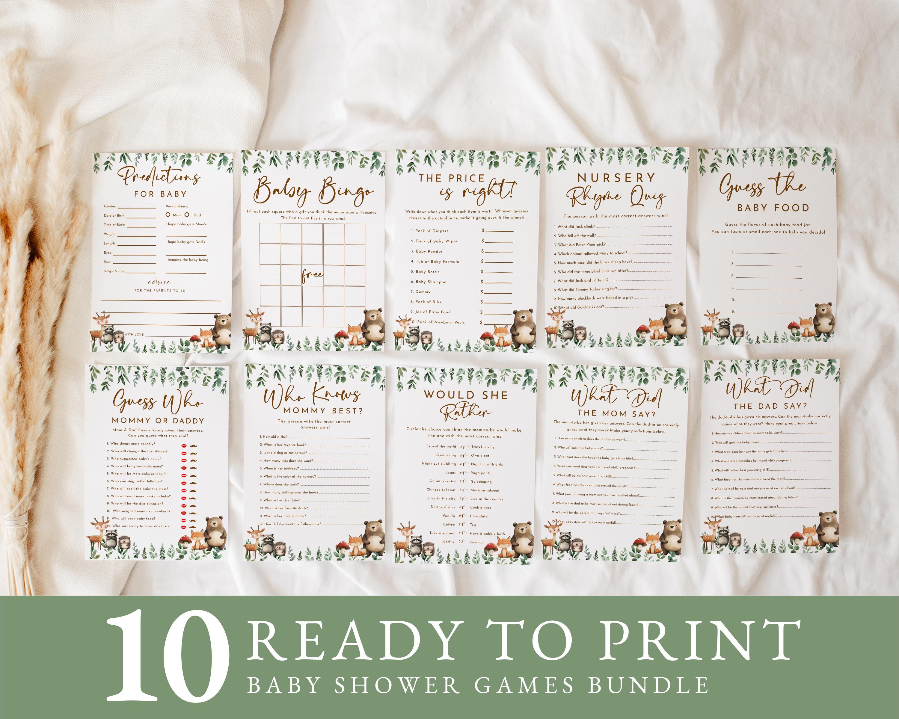 Woodland Baby Shower Games Bundle, Printable Forest Animals Baby Shower ...