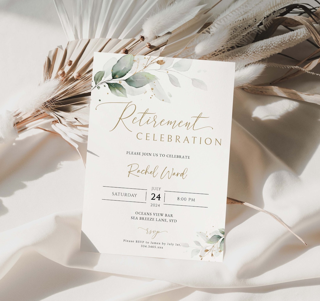 Boho Greenery Retirement Invitation | Modern Retirement Party Invite ...