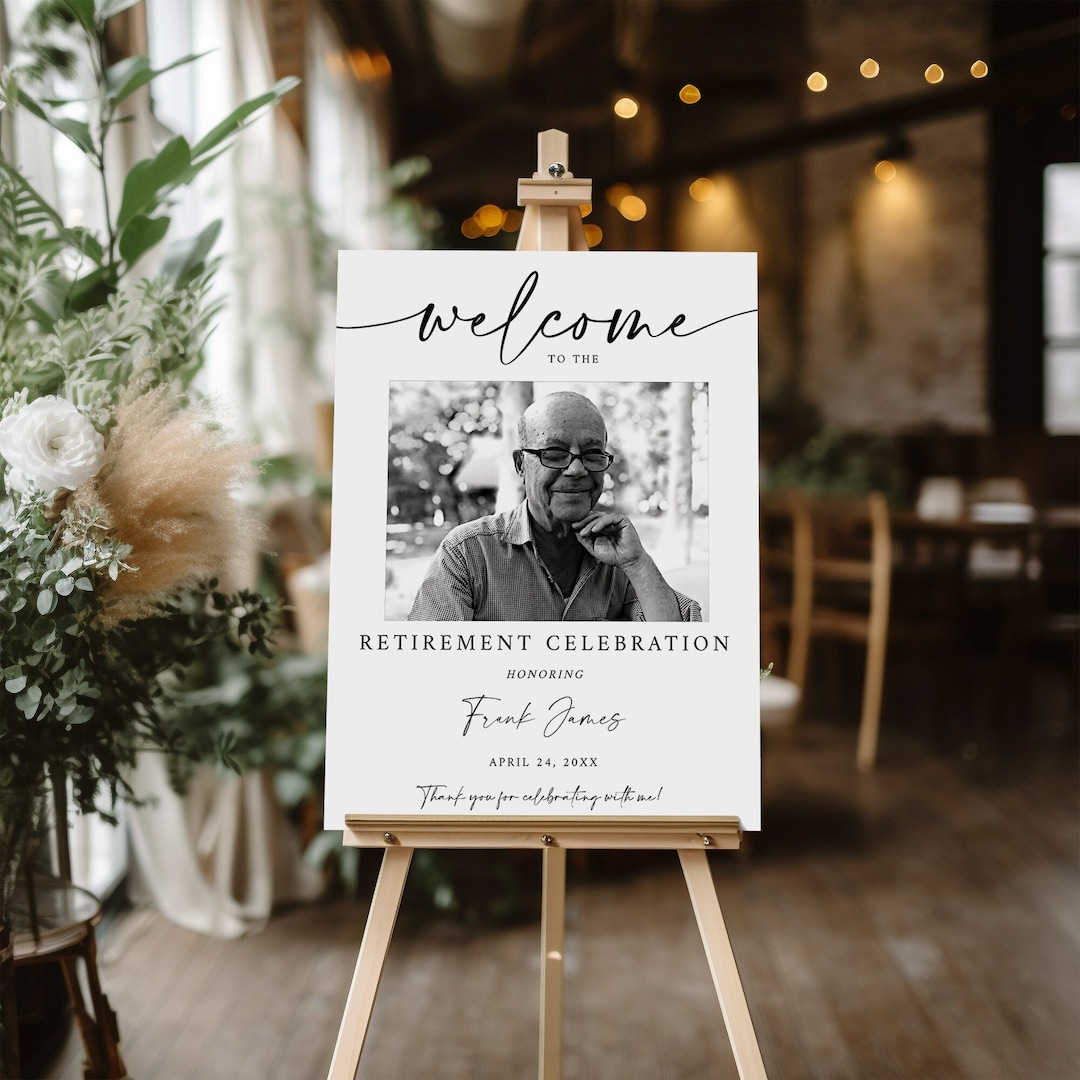 Modern Retirement Party Welcome Sign, Minimal With Photo Retirement ...
