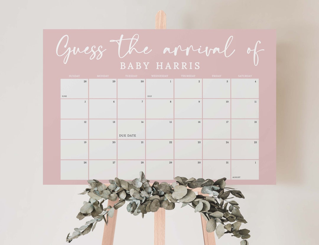 Editable Baby Shower Due Date Calendar Sign | Dusty Pink Baby Shower ...