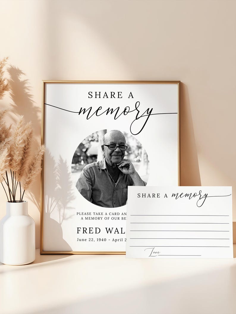 Share a Memory Sign & Card |minimal Funeral Card | Modern Memorial ...