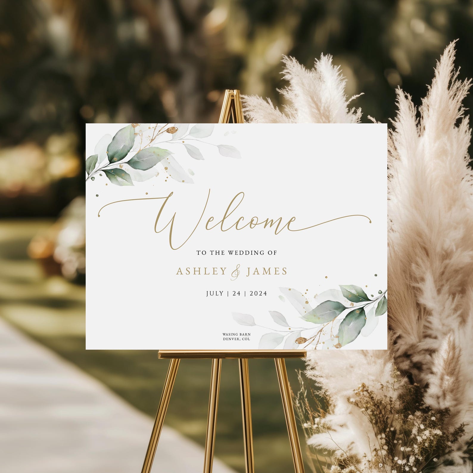 Greenery Wedding Welcome Sign Template | Editable Boho Eucalyptus ...