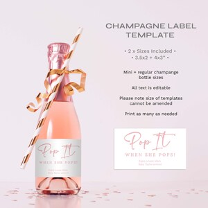 Champagne Label Editable Template | Dusty Pink Girl Theme Baby Shower ...