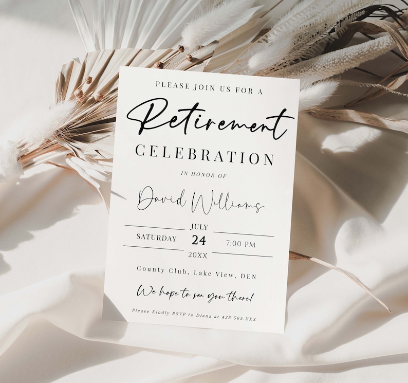 Modern Retirement Invitation | Minimalist Retirement Party Invite ...