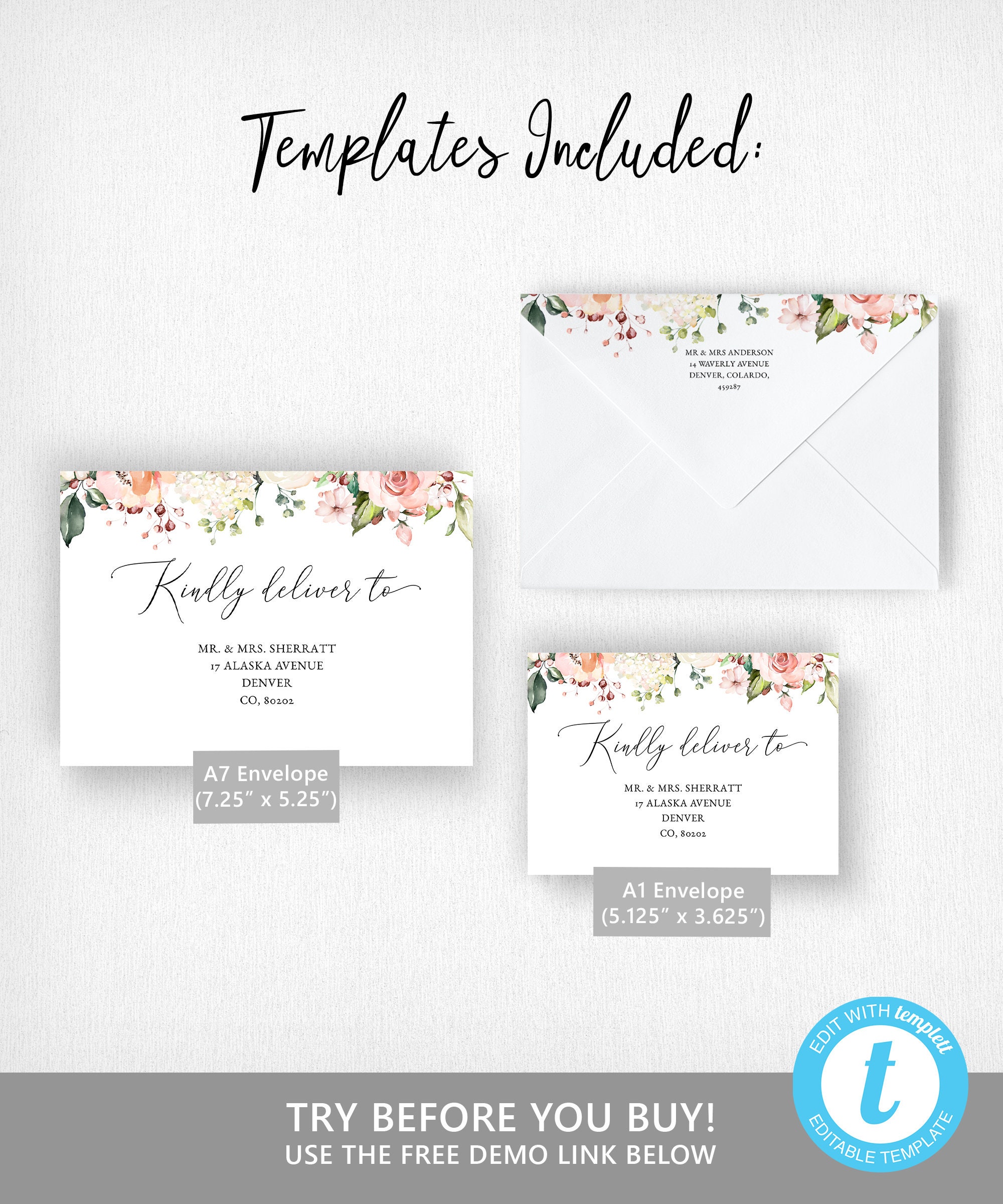 Printable Wedding Envelope Template Boho Floral Wedding - Etsy