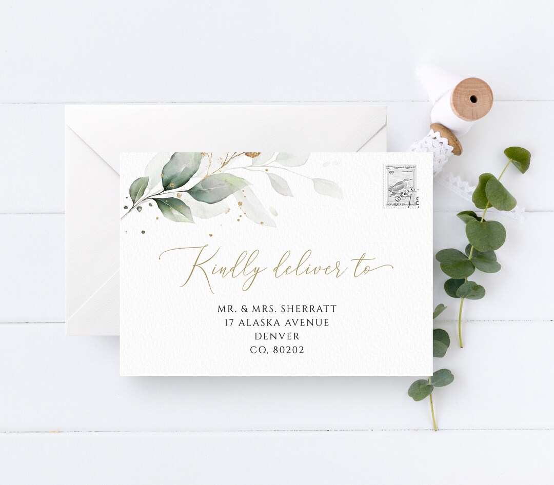 Greenery Wedding Envelope Template, Eucalyptus Wedding Address Envelope ...
