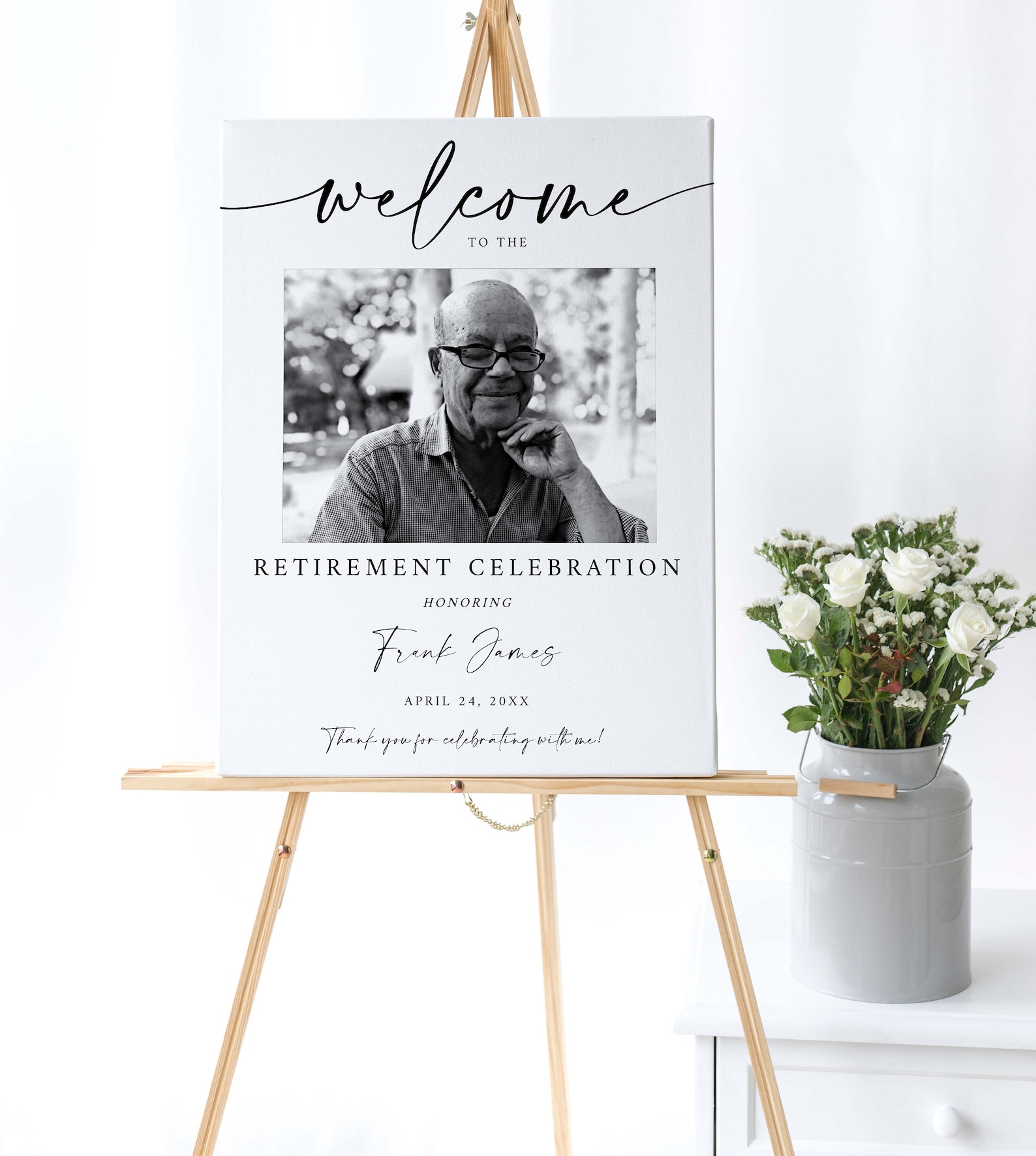 Modern Retirement Party Welcome Sign, Minimal With Photo Retirement ...