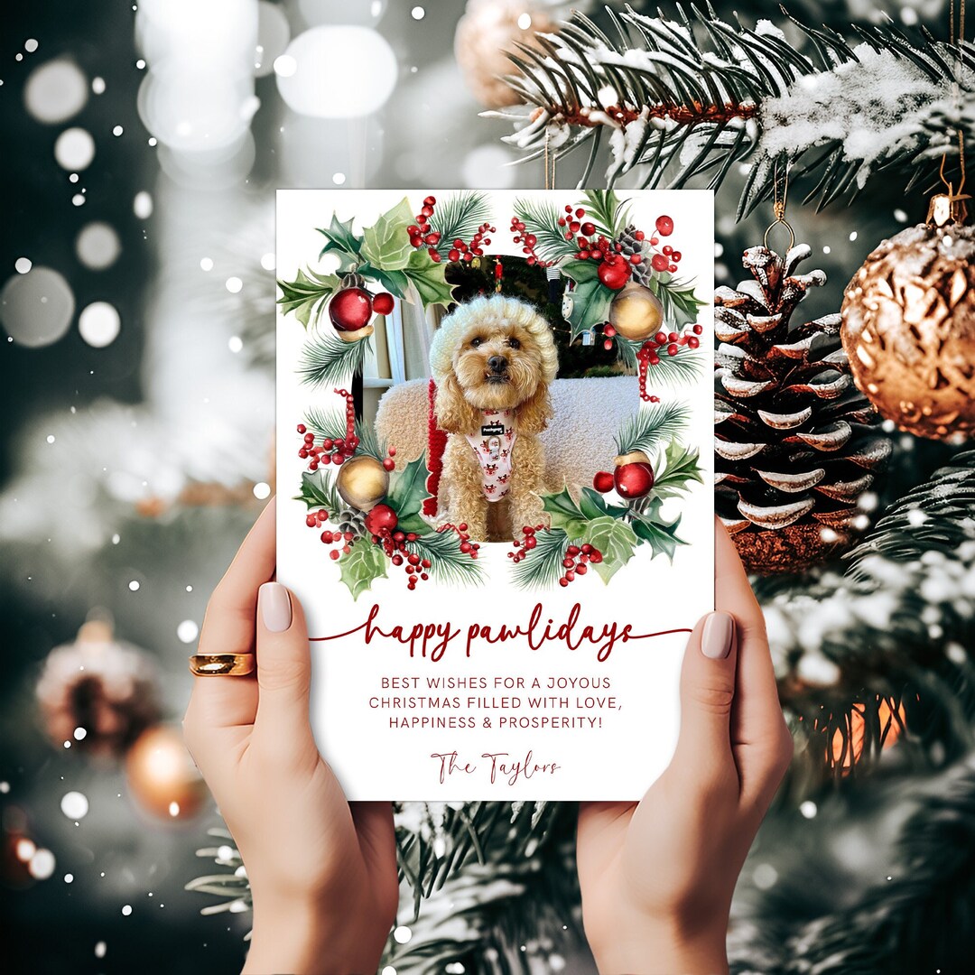 Happy Pawlidays Pet Holiday Card Template Dog Photo DIY Christmas Card ...